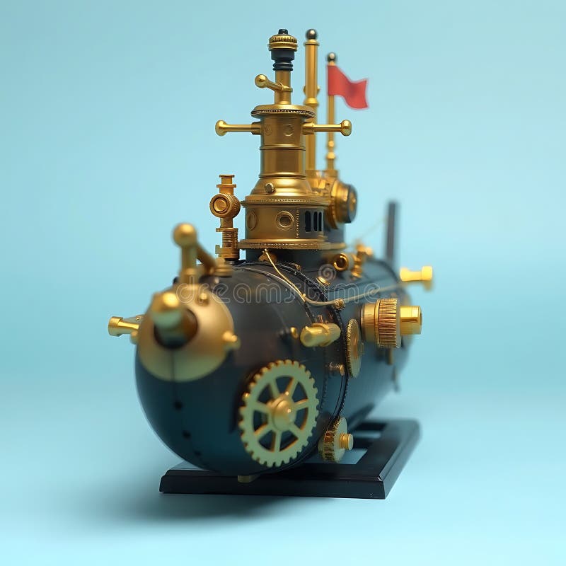 A Steampunk Submarine Model with Brass Details and Gears Stock ...