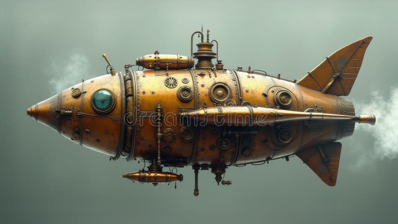Steampunk Submarine Rocket Ship Stock Illustration - Illustration of ...