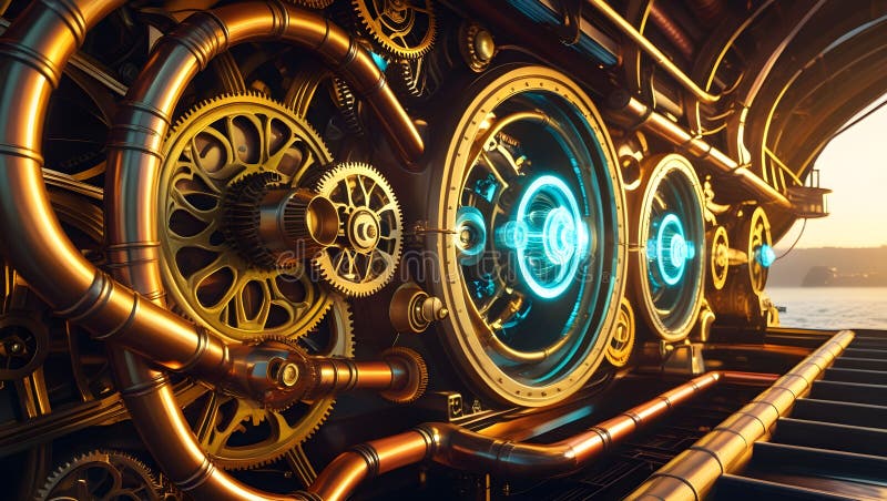 A Steampunk-themed Interior with a Complex Arrangement of Interlocking ...