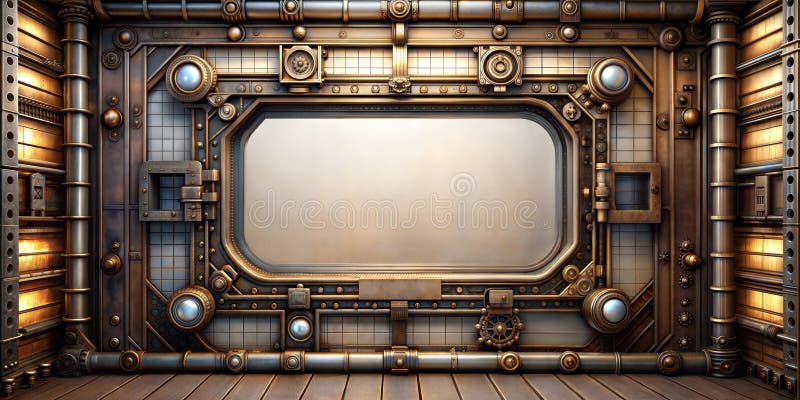 Steampunk-Themed Room with Decorative Metal Window Stock Illustration ...