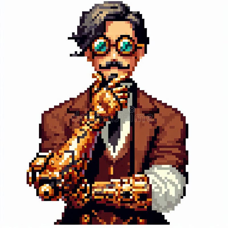Steampunk Thinker in Pixels Stock Illustration - Illustration of anbsp ...
