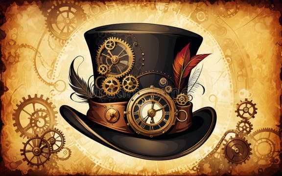 Steampunk Top Hat with Gears Stock Illustration - Illustration of ...