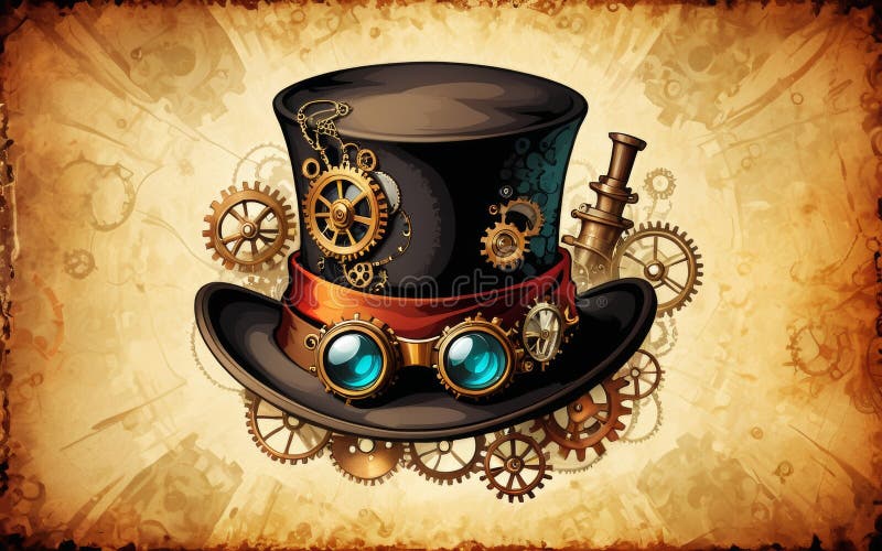 Steampunk Top Hat with Gears Stock Illustration - Illustration of ...