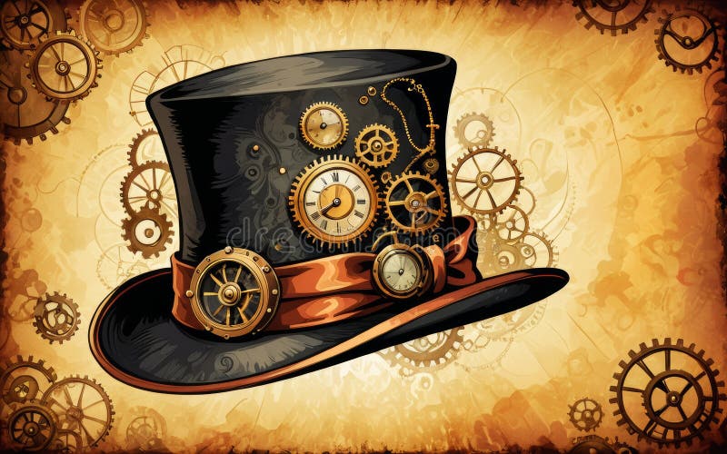Steampunk Top Hat with Gears Stock Illustration - Illustration of style ...