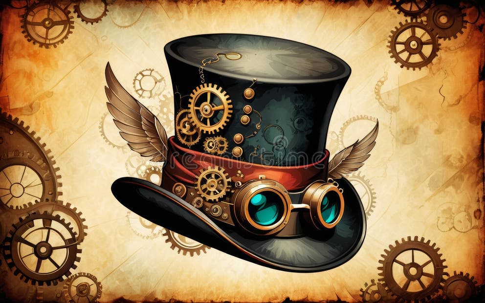 Steampunk Top Hat with Gears Stock Illustration - Illustration of retro ...