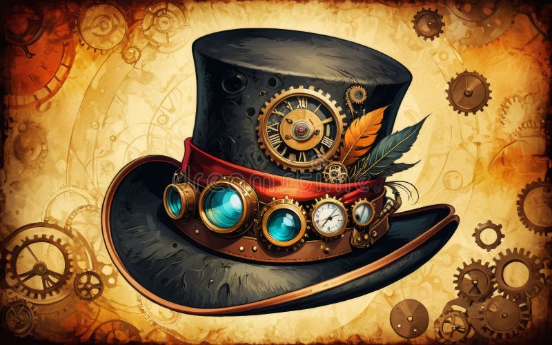 Steampunk Top Hat with Gears Stock Illustration - Illustration of metal ...