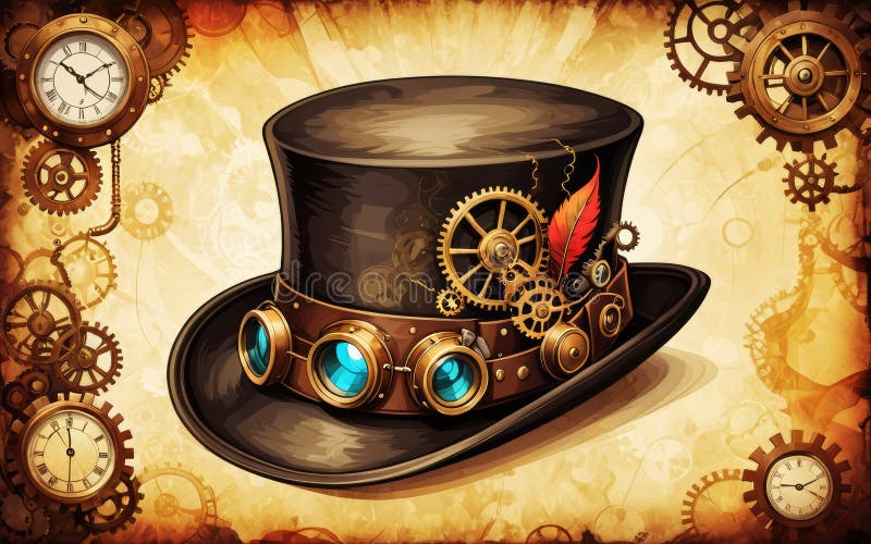 Steampunk Top Hat with Gears Stock Illustration - Illustration of ...
