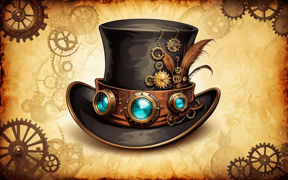 Steampunk Top Hat with Gears Stock Illustration - Illustration of retro ...