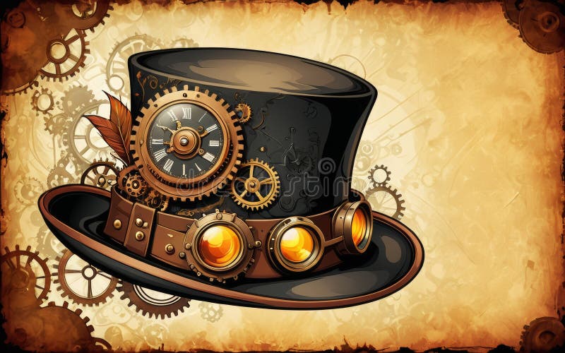 Steampunk Top Hat with Gears Stock Illustration - Illustration of ...