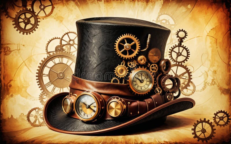 Steampunk Top Hat with Gears Stock Illustration - Illustration of ...
