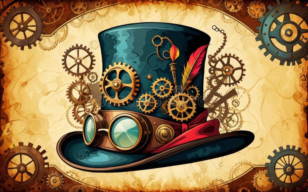 Steampunk Top Hat with Gears Stock Illustration - Illustration of ...