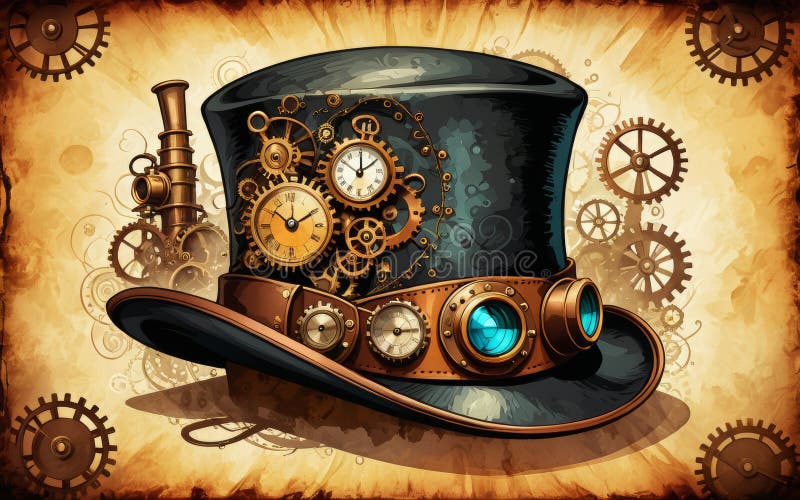 Steampunk Top Hat with Gears Stock Illustration - Illustration of punk ...