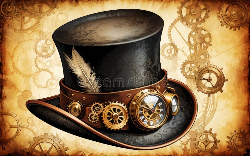 Steampunk Top Hat with Gears Stock Illustration - Illustration of ...