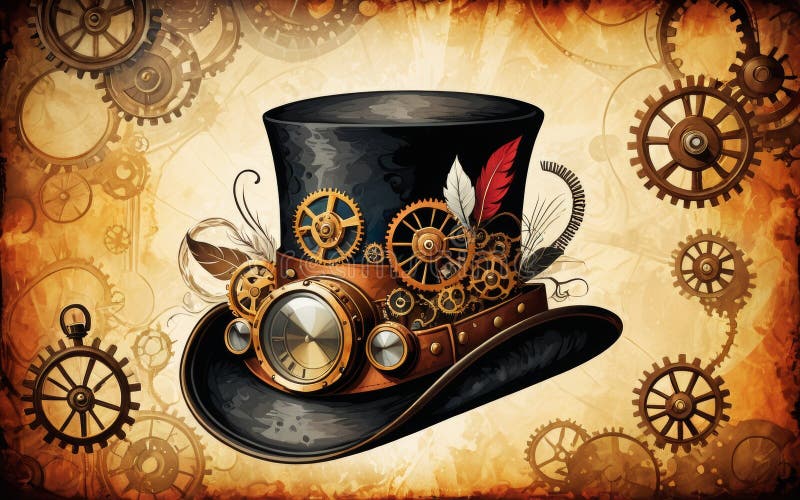 Steampunk Top Hat with Gears Stock Illustration - Illustration of ...