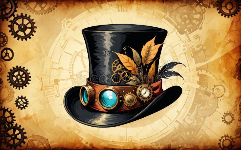 Steampunk Top Hat with Gears Stock Illustration - Illustration of retro ...