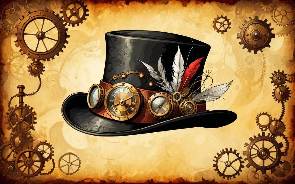 Steampunk Top Hat with Gears Stock Illustration - Illustration of ...