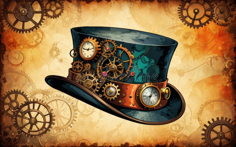 Steampunk Top Hat with Gears Stock Illustration - Illustration of gears ...