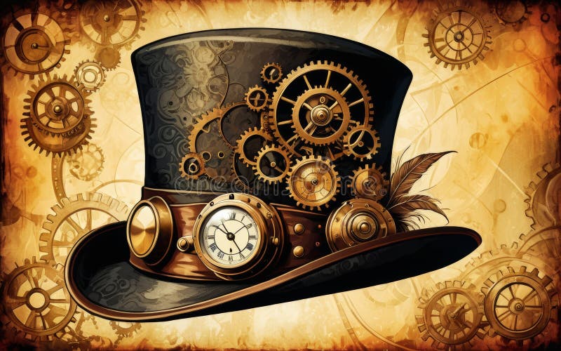 Steampunk Top Hat with Gears Stock Illustration - Illustration of ...