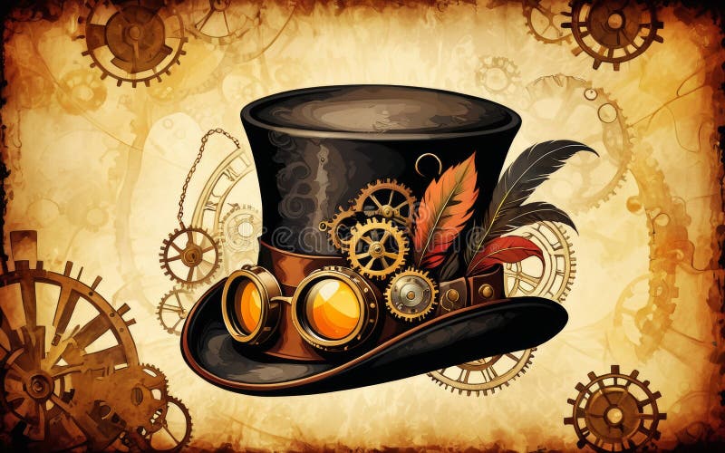 Steampunk Top Hat with Gears Stock Illustration - Illustration of ...
