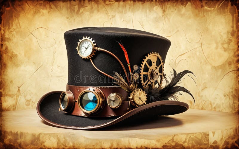 Steampunk Top Hat with Gears Stock Illustration - Illustration of metal ...