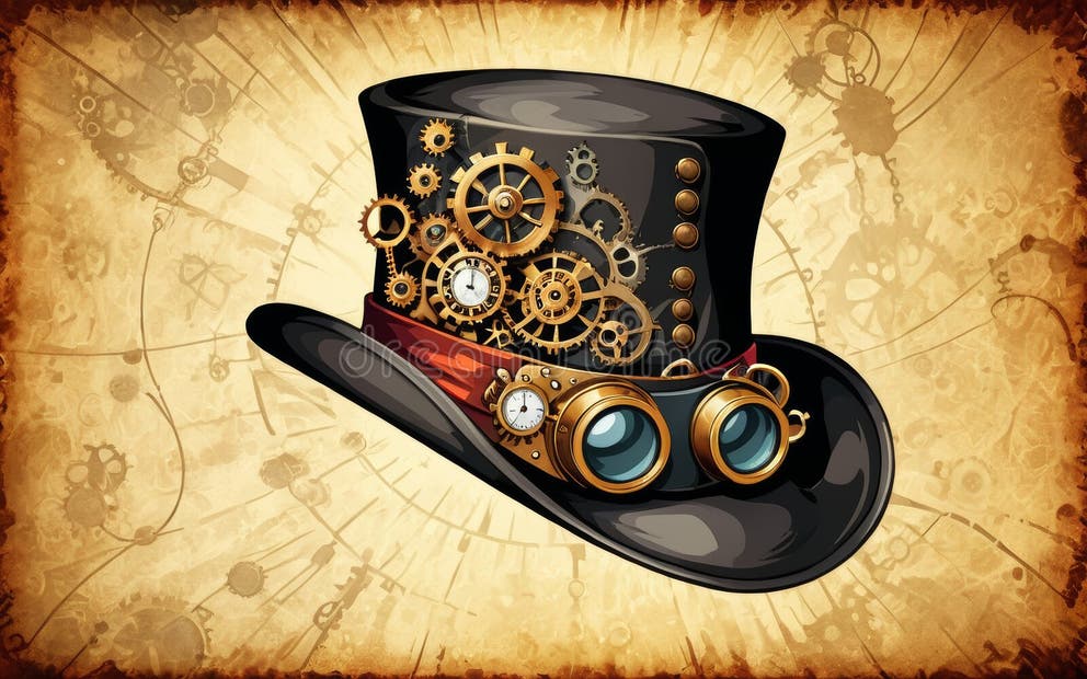 Steampunk Top Hat with Gears Stock Illustration - Illustration of ...