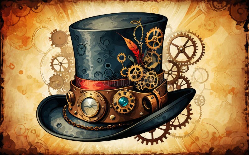 Steampunk Top Hat with Gears Stock Illustration - Illustration of ...