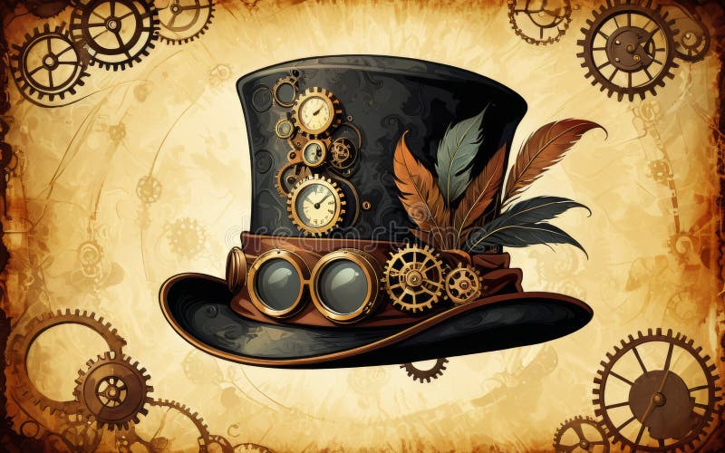 Steampunk Top Hat with Gears Stock Illustration - Illustration of ...
