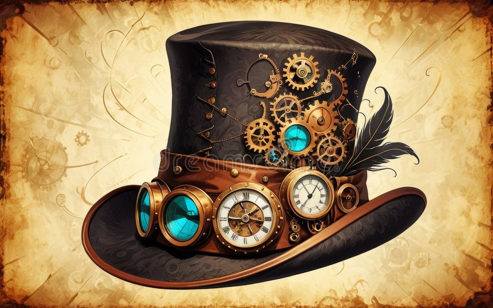 Steampunk Top Hat with Gears Stock Illustration - Illustration of ...