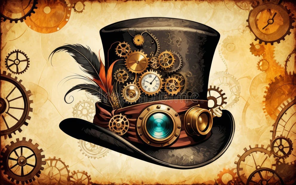 Steampunk Top Hat with Gears Stock Illustration - Illustration of ...