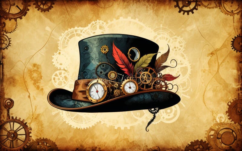 Steampunk Top Hat with Gears Stock Illustration - Illustration of clock ...