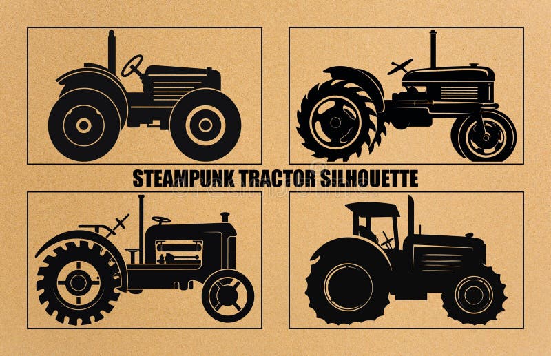 Steampunk Tractor Silhouette, Tractors Vector Silhouette,Tractor ...