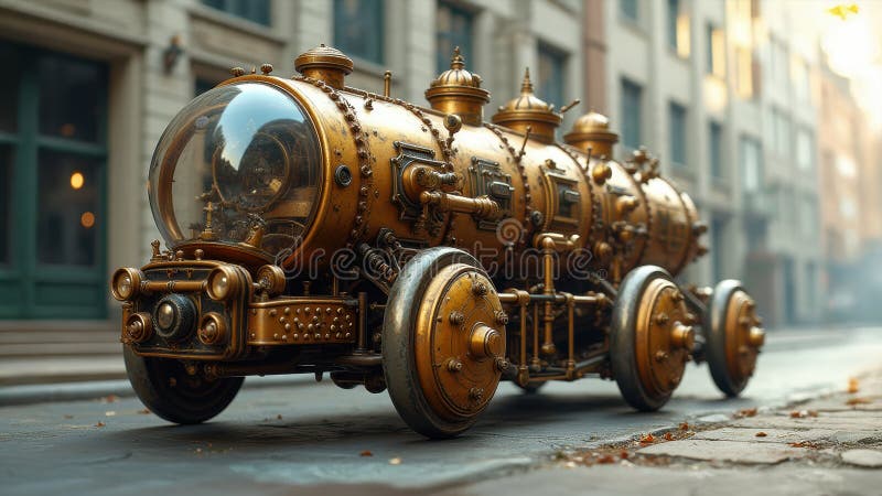 Steampunk Train on City Street Stock Illustration - Illustration of ...