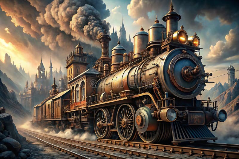 Steampunk Train a Detailed Steampunk. Generative AI Stock Illustration ...