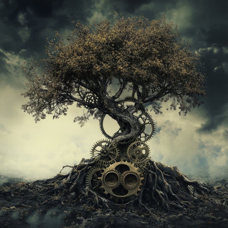 Steampunk Tree of Gears: Nature S Mechanical Marvel Stock Illustration ...