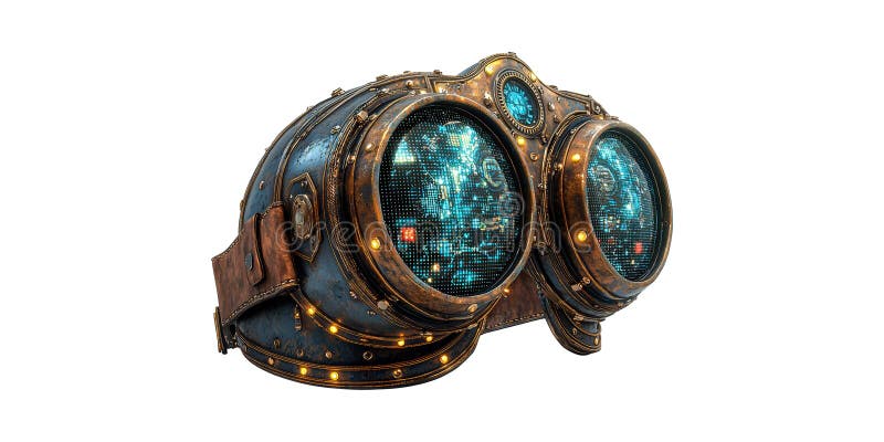 Steampunk Virtual Reality Goggles with Digital Display. Futuristic ...