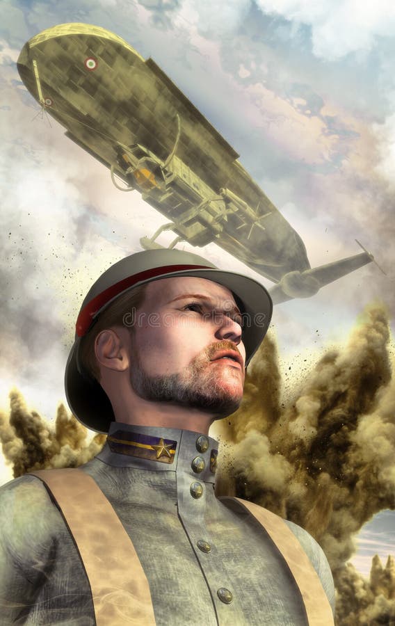 Steampunk War Airship and Soldier Stock Illustration - Illustration of ...