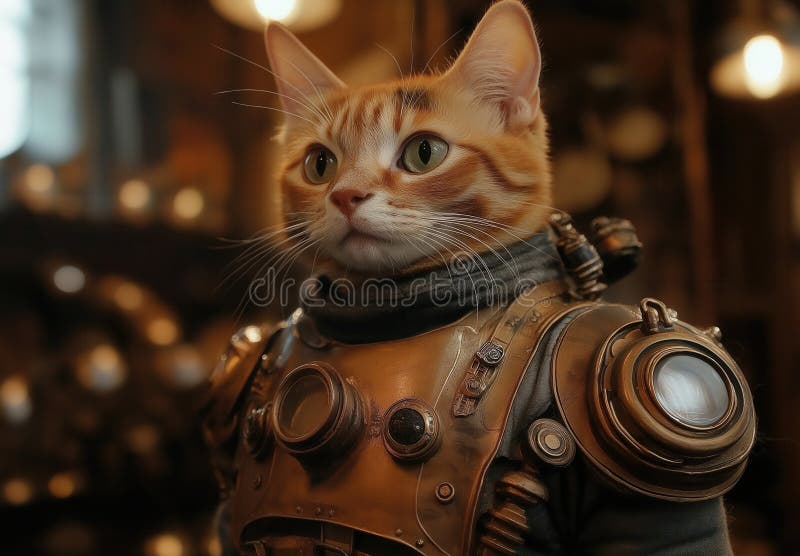 Steampunk Warrior Cat in Futuristic Armor. Stock Image - Image of ...