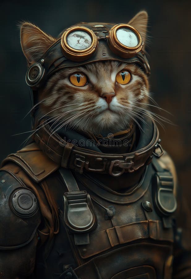 Steampunk Warrior Cat in Futuristic Armor. Stock Image - Image of ...