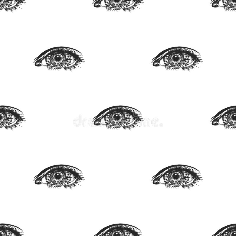Steampunk Woman Eye - Seamless Pattern. Vector Stock Vector ...