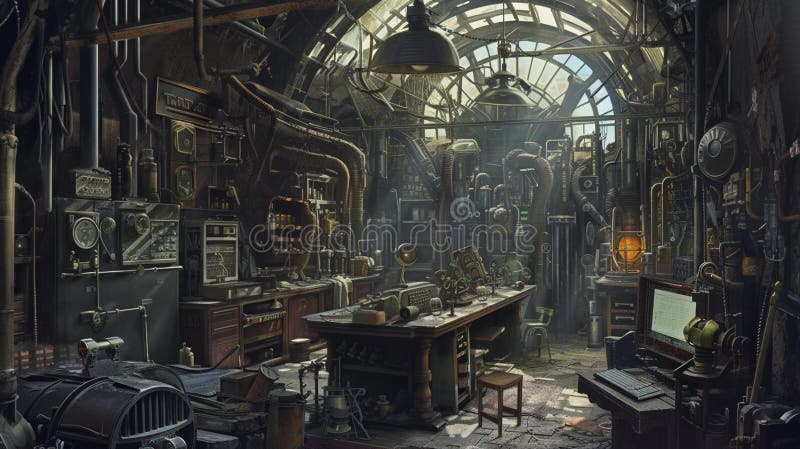 Steampunk Workshop Old Room Interior. Generative Ai Stock Illustration ...