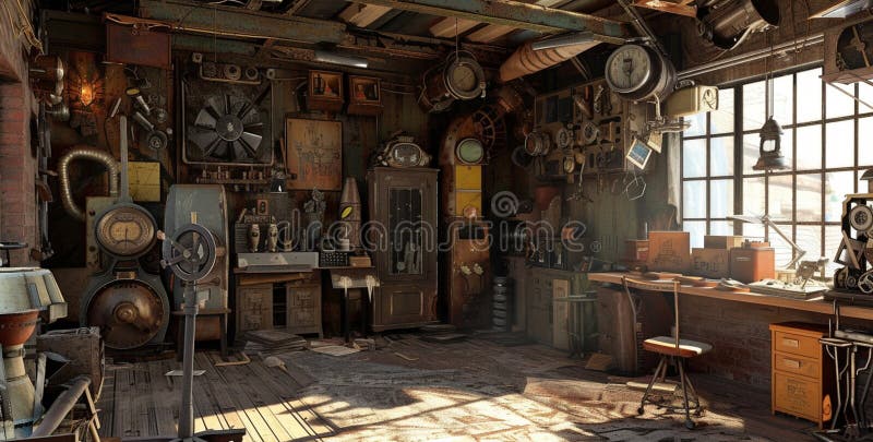 Steampunk Workshop Old Room Interior. Generative Ai Stock Illustration ...
