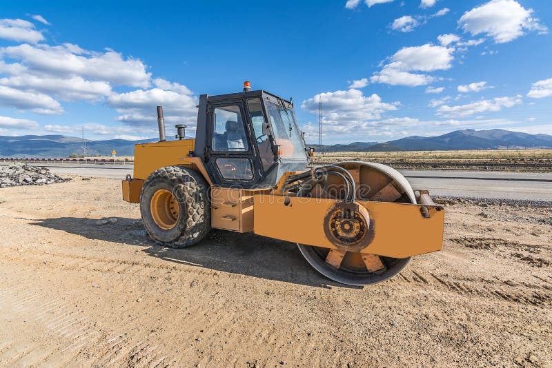 Steamroller Doing Road Construction WorkPreparation of Surface with ...