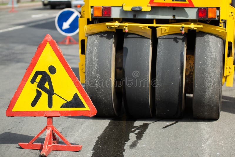Steamroller Flatten Out the Asphalt. Stock Photo - Image of bitumen ...
