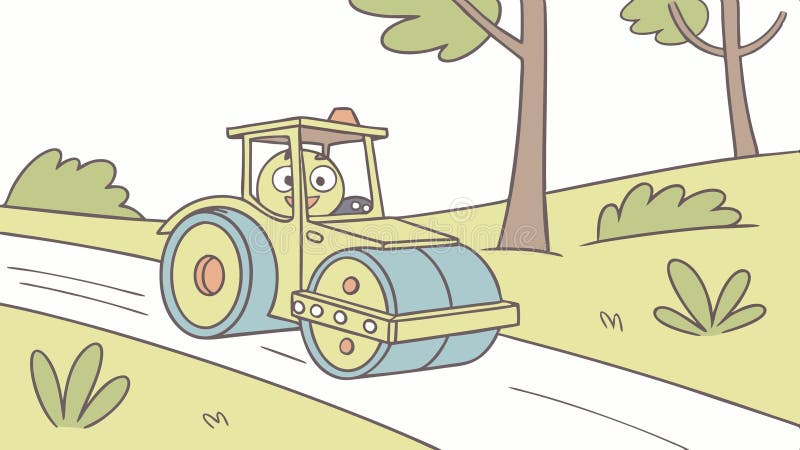 Steamroller Flattening Road, Symbolizing Construction and Work Vector ...