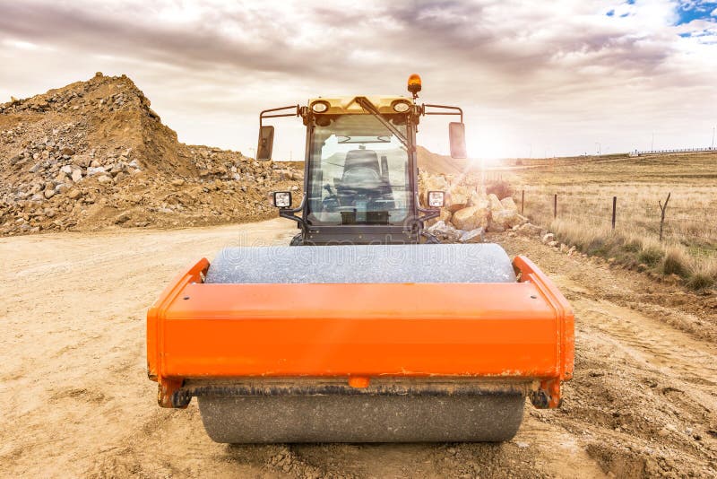 Steamroller Doing Road Construction Work Stock Image - Image of paving ...