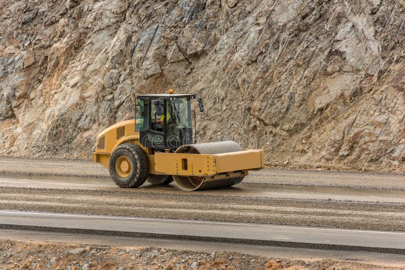 Steamroller at Road or Highway Construction Work Stock Image - Image of ...
