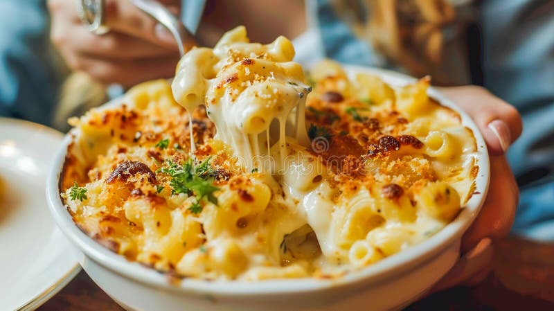 Steamy Baked Macaroni and Cheese is Served in a Dish with a Gooey Cheese Pull Stock Illustration ...