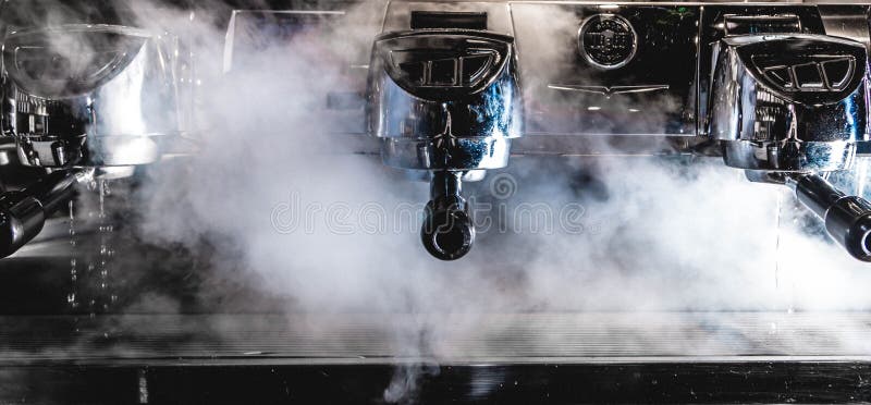 Steamy Espresso Machine Warming Up Stock Photo - Image of light ...
