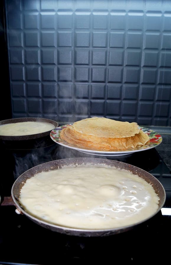 Steamy Hot Crepes on the Pan Stock Photo - Image of russian, dessert ...