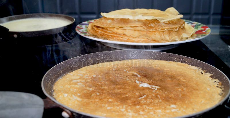 Steamy Hot Crepes on the Pan Stock Image - Image of dessert, cake ...